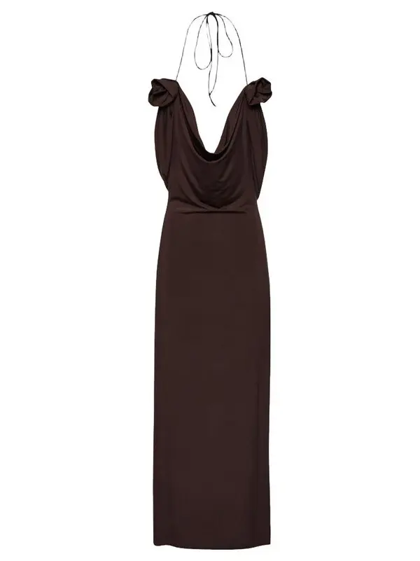Magda Butrym Draped Cowl Neck Midi Dress - Brown