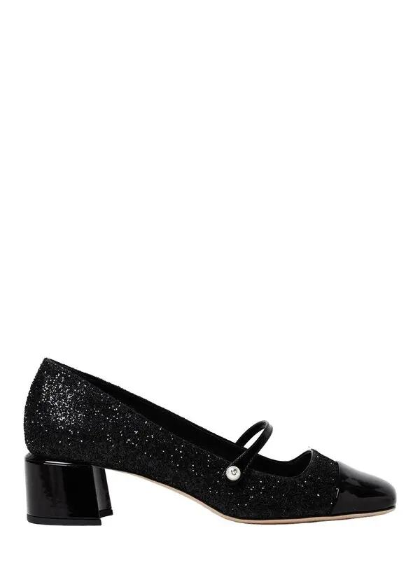 JIMMY CHOO Glitter Mary Jane High Heel Shoes - Black