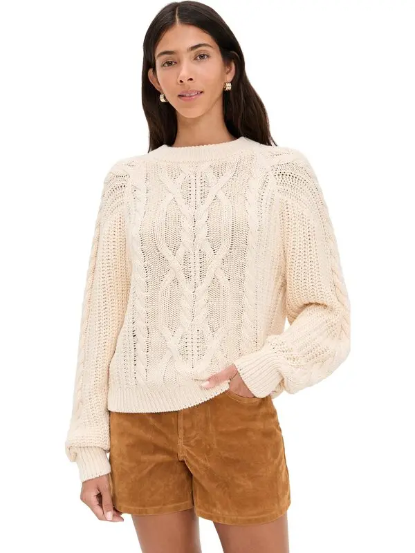 Free People Frankie Cable Pullover - Buttercream