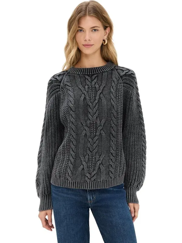 Free People Frankie Cable Pullover - Onyx