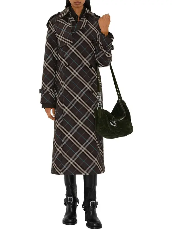 Burberry Check-print Long Trench Coat - Snug Ip Check