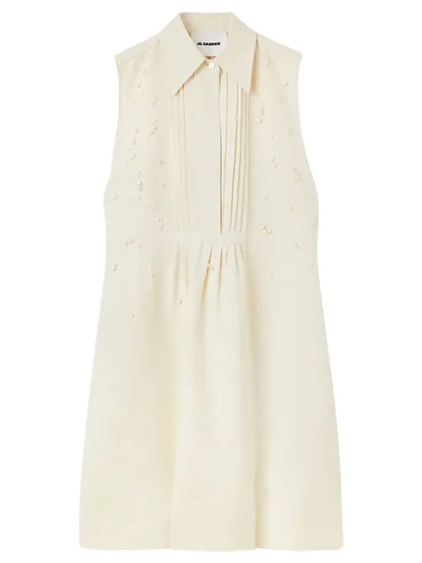 JIL SANDER Pearl-embroidered Shirt Dress - Neutrals