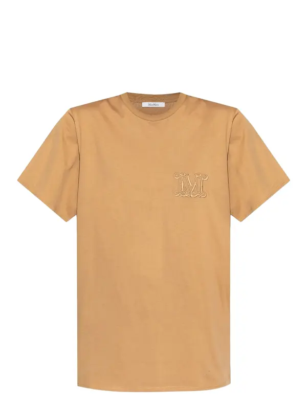Max Mara Monogram-embroidered Cotton T-shirt - Neutrals