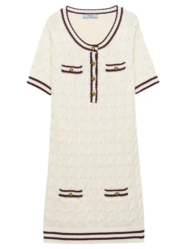 Prada Round-neck Knitted Mini Dress - White