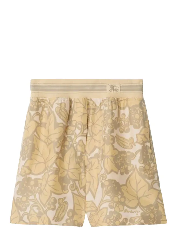 Burberry Botanical-print Silk Shorts - Neutrals