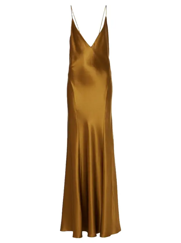 Saint Laurent Satin Maxi Dress - Brown