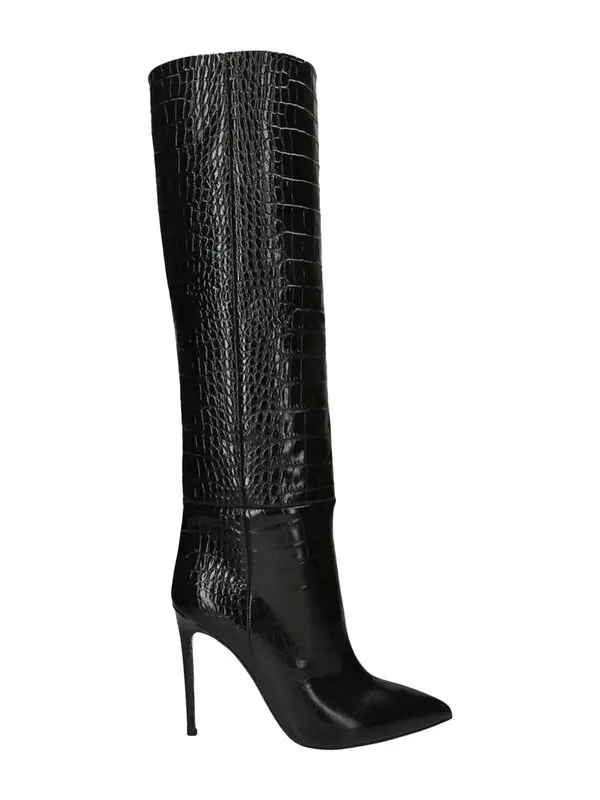 Paris Texas Croc-embossed Knee-high Stiletto Boots 105 - Black