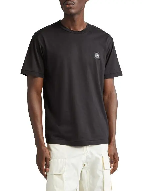 Stone Island Logo Patch Cotton T-shirt - Black