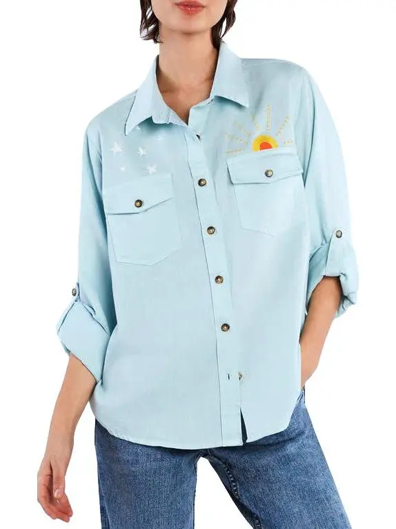 BILLY T Embroidered Button-up Shirt - Minty