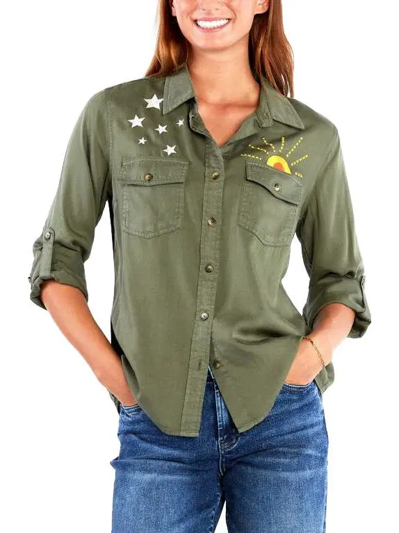 BILLY T Embroidered Button-up Shirt - Soft Olive