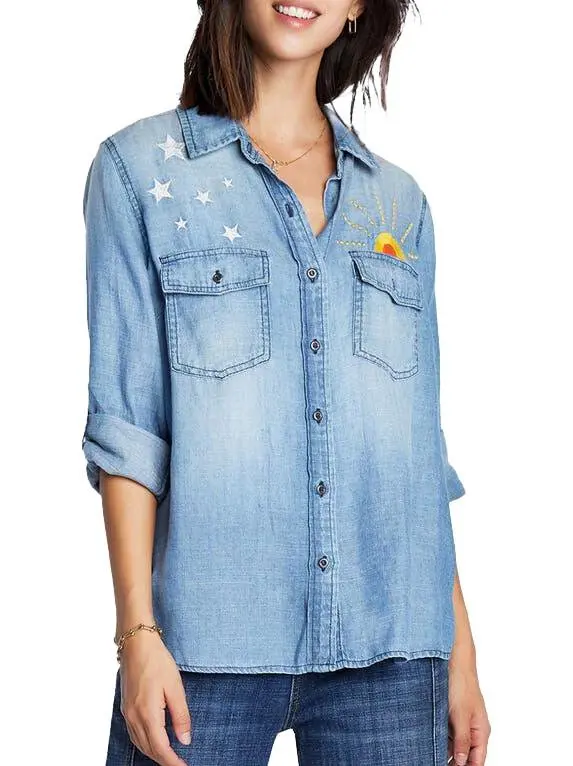 BILLY T Embroidered Button-up Shirt - Washed Blue