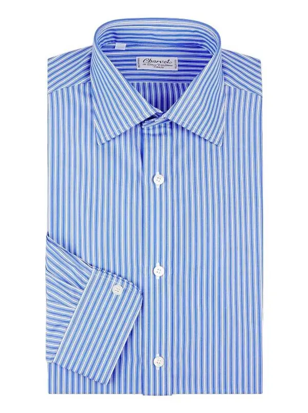Charvet Striped Cotton Dress Shirt - Blue