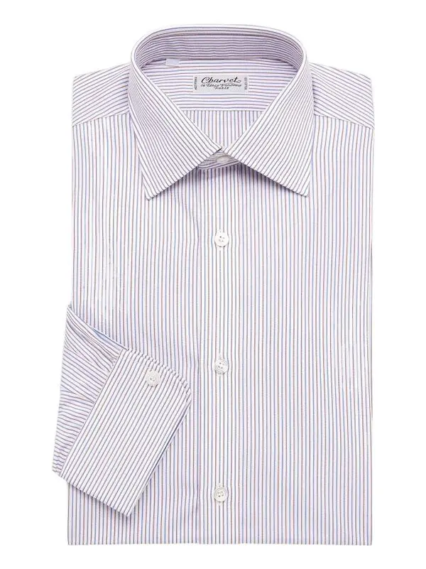 Charvet Striped Cotton Dress Shirt - Tan