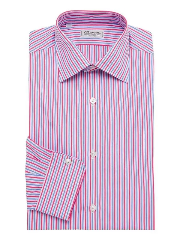 Charvet Striped Cotton Chambray Dress Shirt - Red