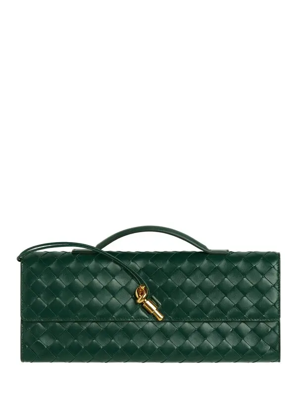Bottega Veneta Intrecciato Leather Top Handle Clutch - Emerald Green