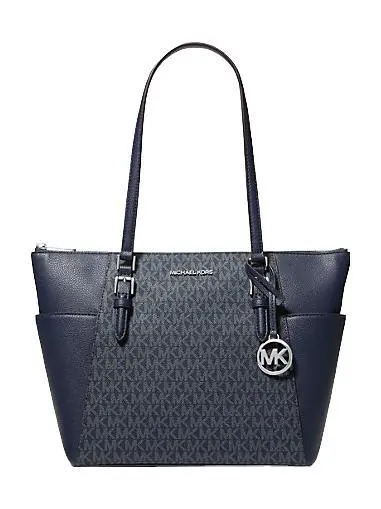Michael Kors Charlotte Large Logo And Leather Top-zip Tote Bag - Blue
