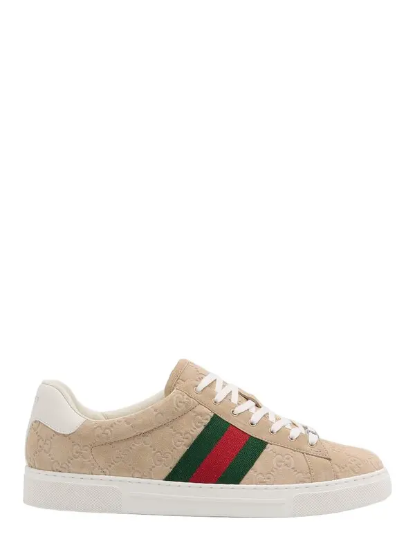 Gucci Ace Gg Monogram Suede Sneakers - Oatmeal