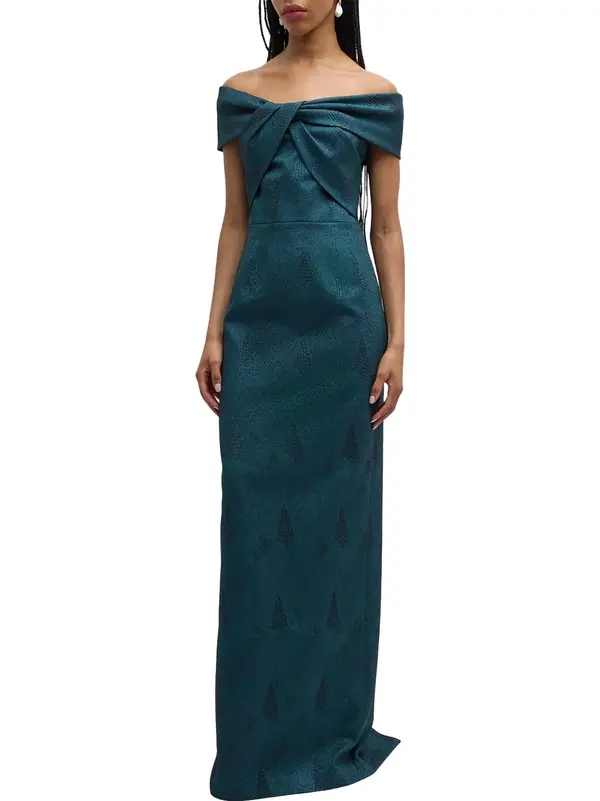 Rickie Freeman For Teri Jon Off-shoulder Column Gown - Greenblue