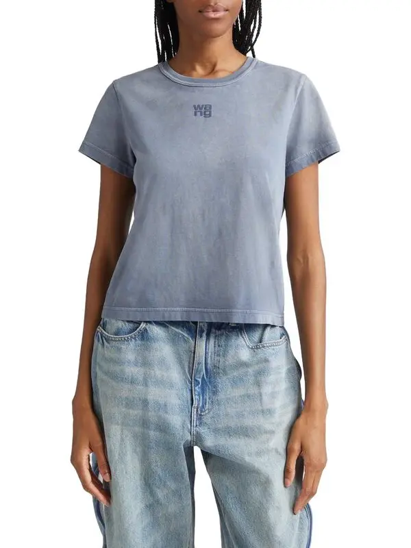 Alexander Wang Puff Logo Shrunken T-shirt - Washed Blue Ink