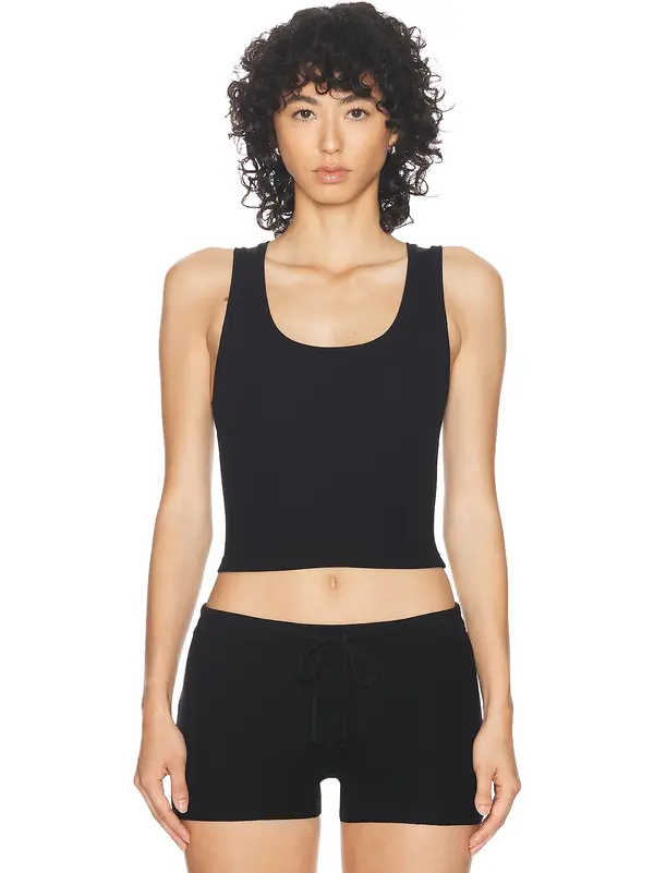 Eterne Square Neck Cropped Tank Top - Black