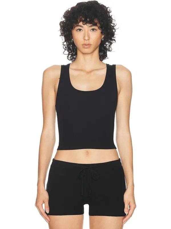 Eterne Square Neck Cropped Tank Top - Black