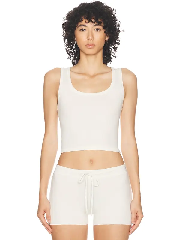 Eterne Square Neck Cropped Tank Top - Cream
