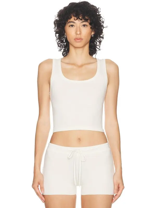 Eterne Square Neck Cropped Tank Top - Cream