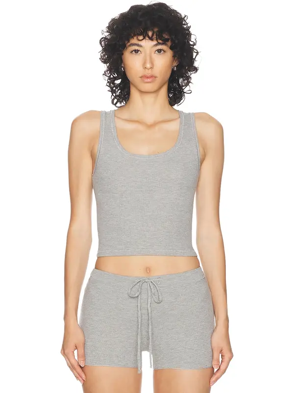 Eterne Square Neck Cropped Tank Top - Heather Grey