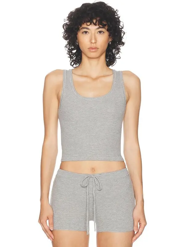 Eterne Square Neck Cropped Tank Top - Heather Grey
