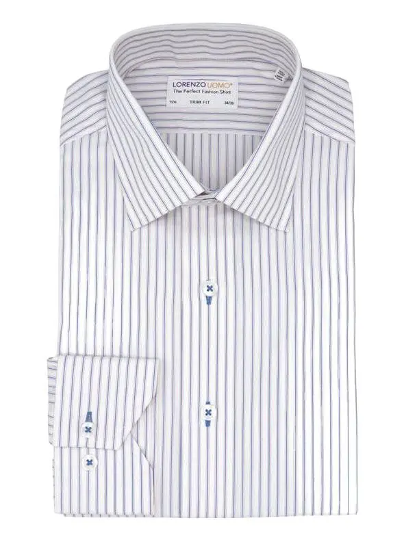 Lorenzo Uomo Trim Fit Stripe Cotton Oxford Cloth Dress Shirt - White/blue/orange
