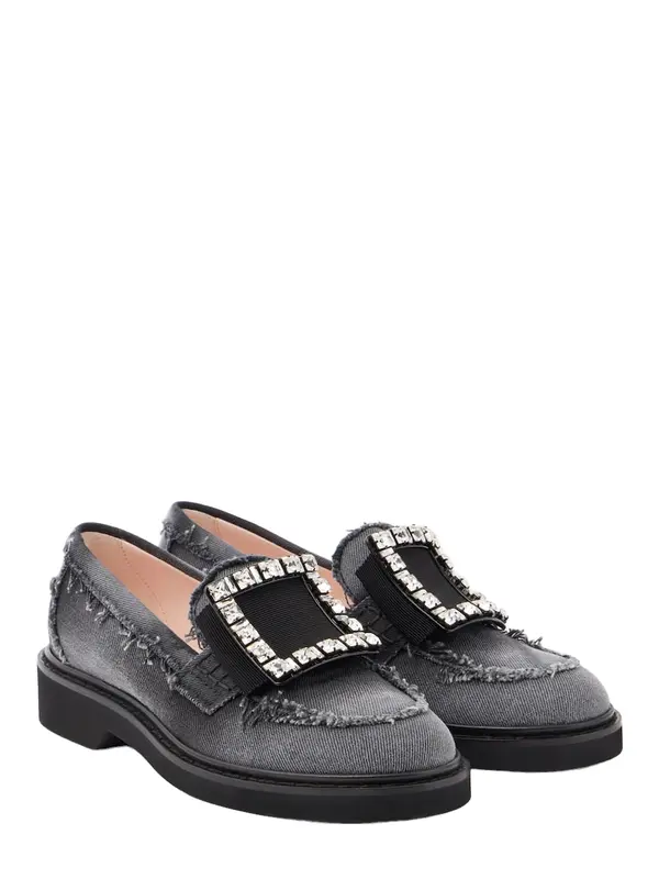 ROGER VIVIER Viv' Ranger Embellished Denim Loafers - Grey