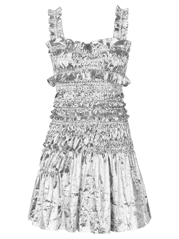 Cecilie Bahnsen Mini Smock Metallic Dress - Silver
