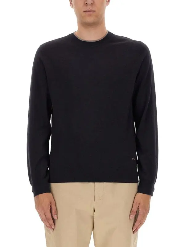 Paul Smith Regular Fit Merino Wool Jersey With Logo - Blue