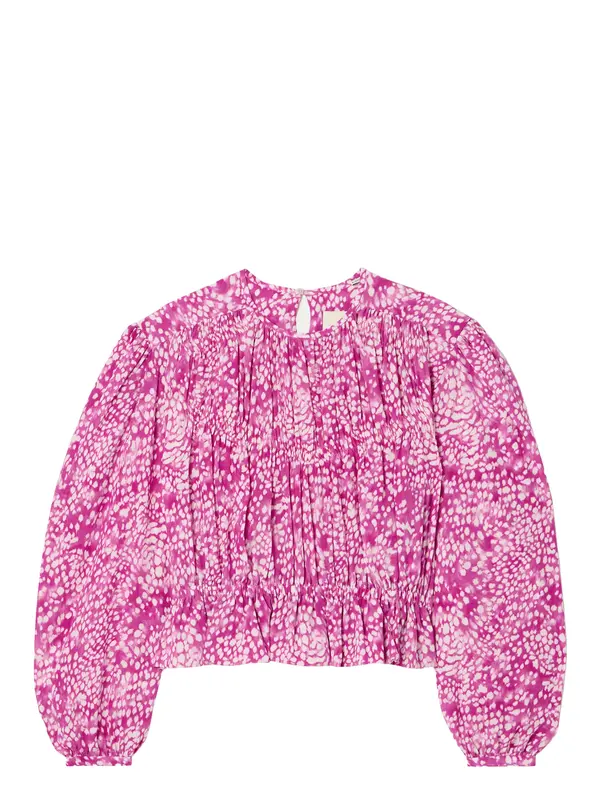MARANT ETOILE Isabel Marant Gelina Gathered Printed Blouse - Pink