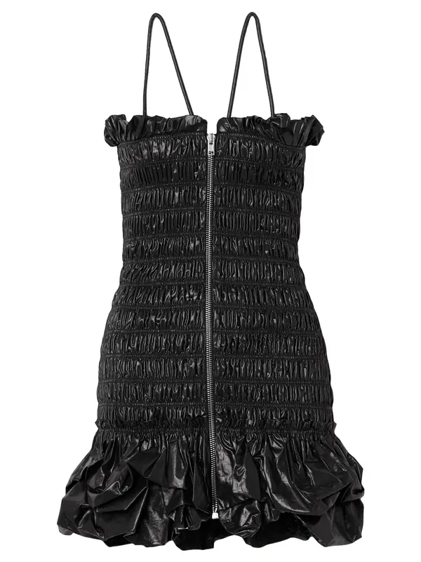 Isabel Marant Daily Ruched Ruffled Coated Cotton-blend Mini Dress - Black