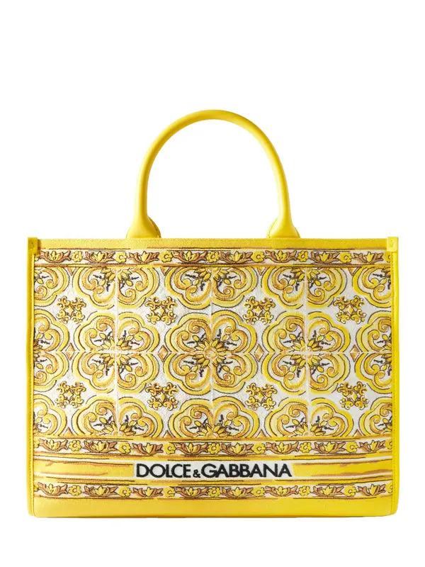 Dolce & Gabbana Maiolica Dg Daily Large Leather-trimmed Canvas-jacquard Tote - Yellow