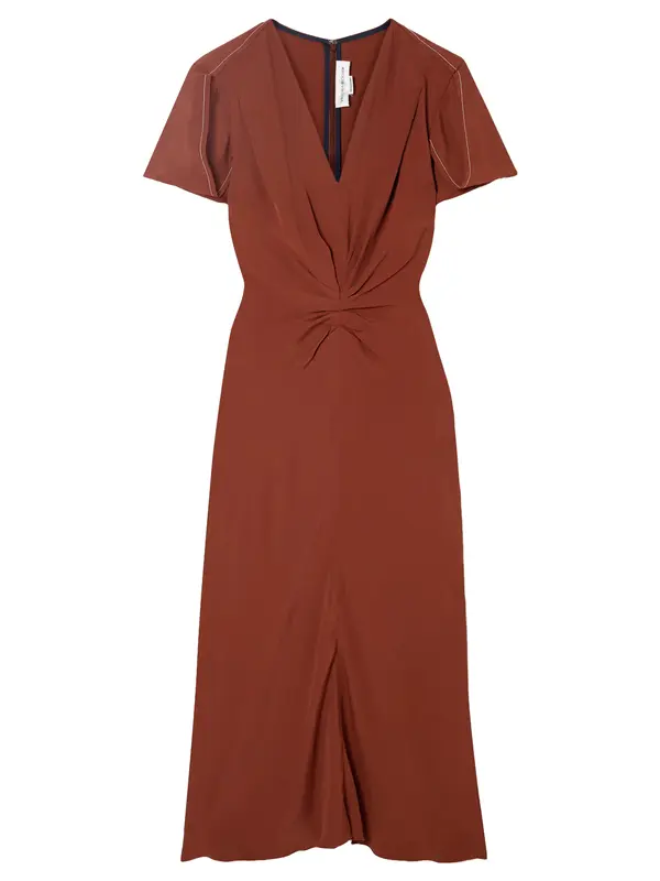 Victoria Beckham Gathered Jersey Midi Dress - Brown