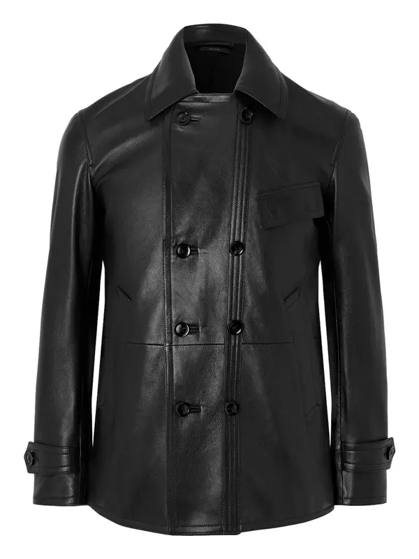 TOM FORD Leather Pea Coat - Black