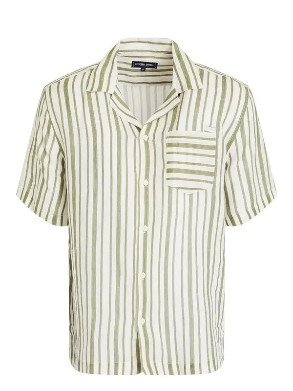 Frescobol Carioca Angelo Striped Linen Shirt - Army Green