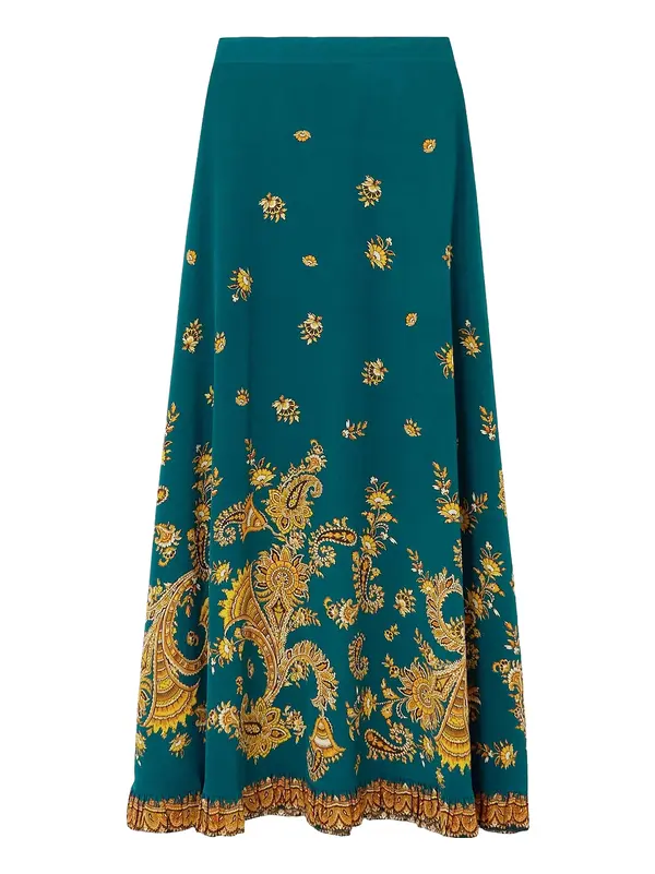 Etro Ruffled Paisley-print Maxi Skirt - Petrol