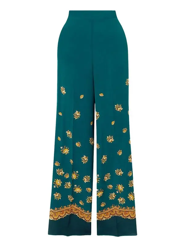 Etro Paisley-print Straight-leg Pants - Teal