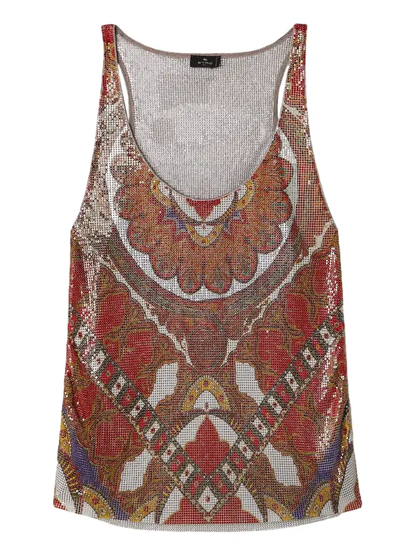 Etro Pasadena Paisley-print Chainmail Tank - Red