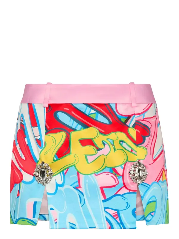 Philipp Plein Crystal-embellished Graffiti-print Miniskirt - Pink