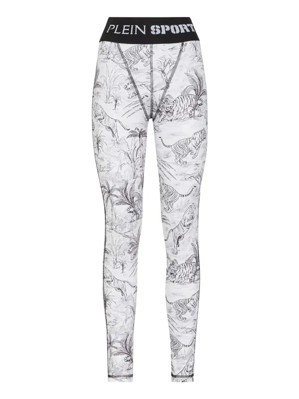 PLEIN SPORT Graphic-print High-waist Leggings - White