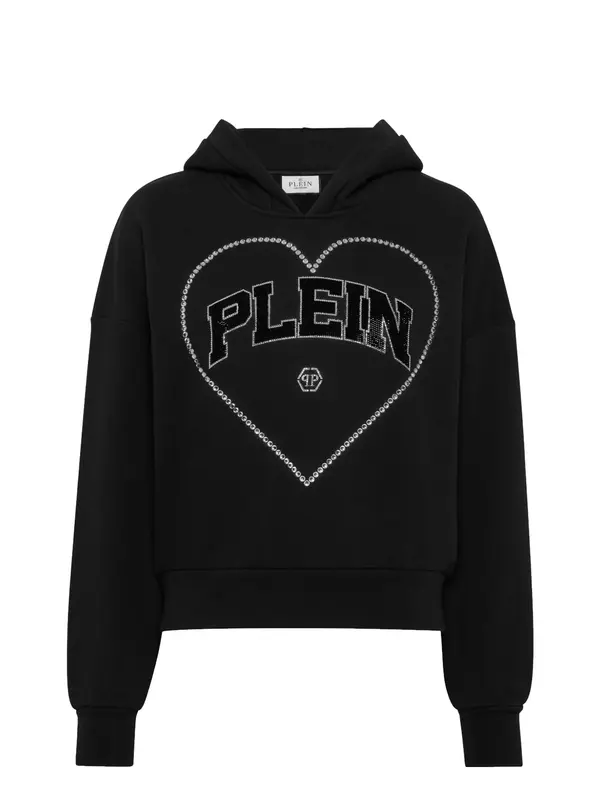 Philipp Plein Heart-motif Rhinestone Hoodie - Black