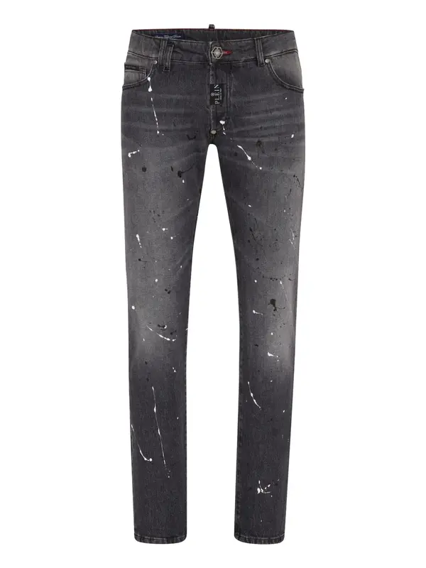 Philipp Plein Paint-splatter Slim-fit Jeans - Grey
