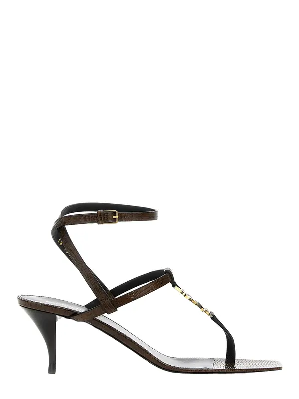 Saint Laurent Cassandra Leather Flip Flop Sandals - Brown
