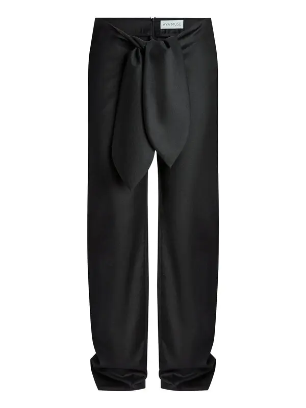 AYA MUSE Tie-detailed Straight-leg Trousers - Black