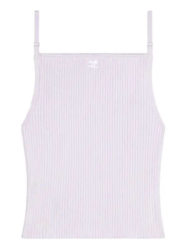 COURREGES Logo-embroidered Ribbed Tank Top - Neutrals