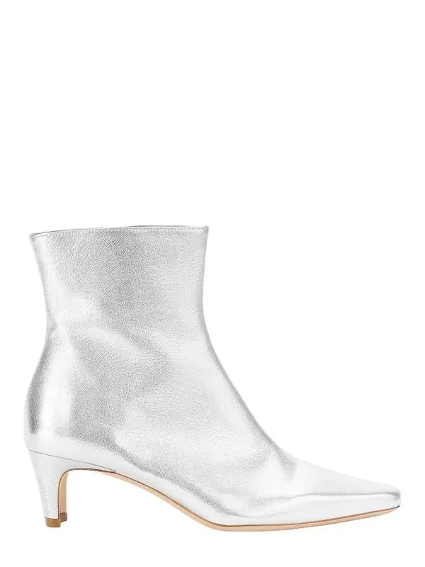 Staud Wally 55mm Metallic Leather Ankle Boots - Silver